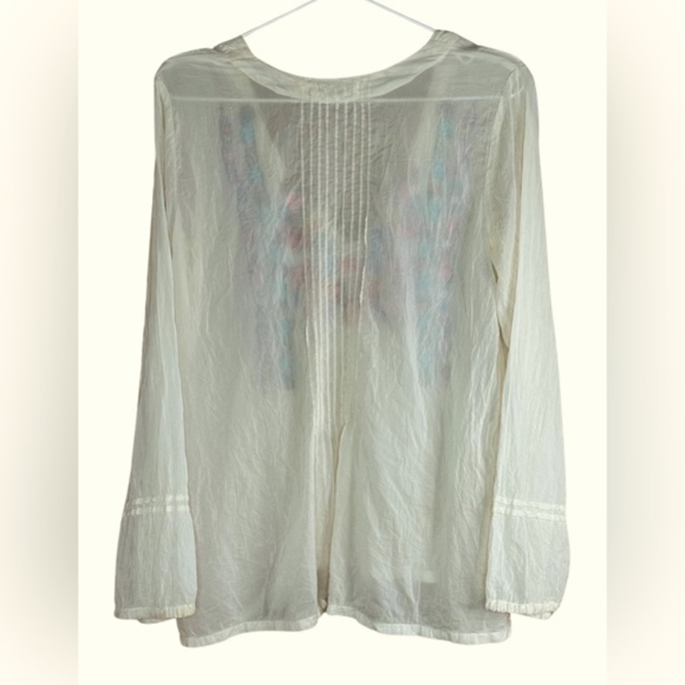 Johnny Was Sheer Off White Long Sleeve Embroidered Bl… - Gem